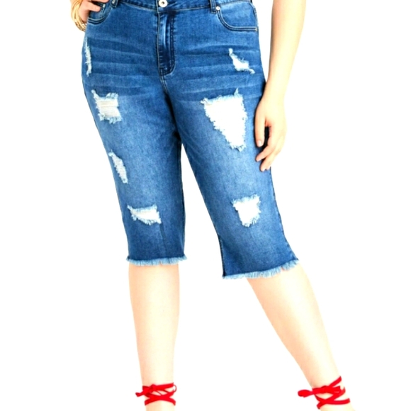 Ashley Stewart | Jeans | Distressed Denim Capri | Poshmark